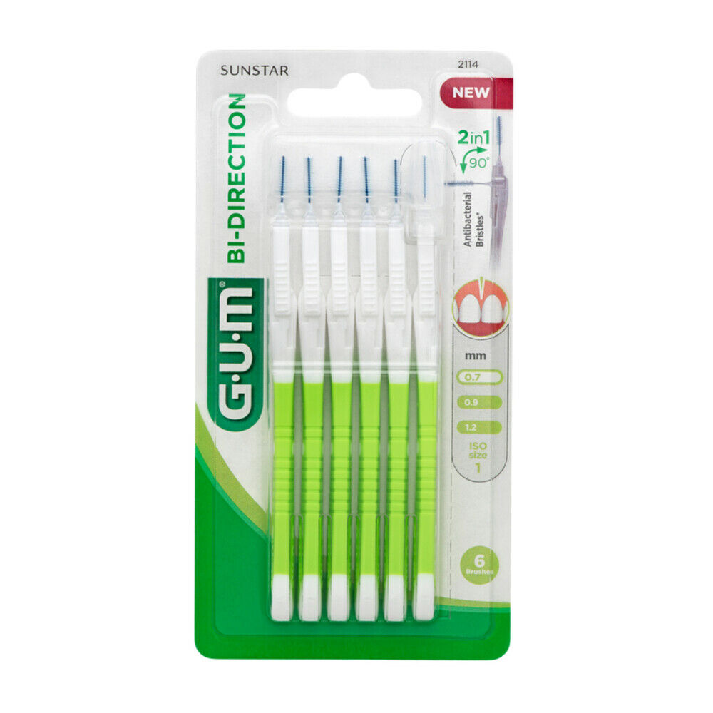 Sunstar GUM Bi-Direction Interdentalbørster 0,7mm 2114 hvit/grønn 1 x 6 ...