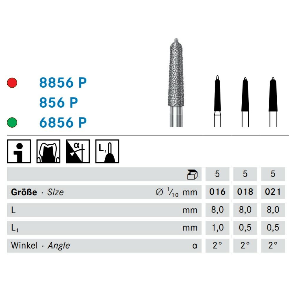 Komet 856P 016 Diamant konisk rund guide pin FG 1 x 5 stk — NO1