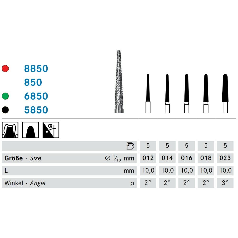 Komet 850 018 Diamant konisk rund lang FG 1 x 5 stk — NO1